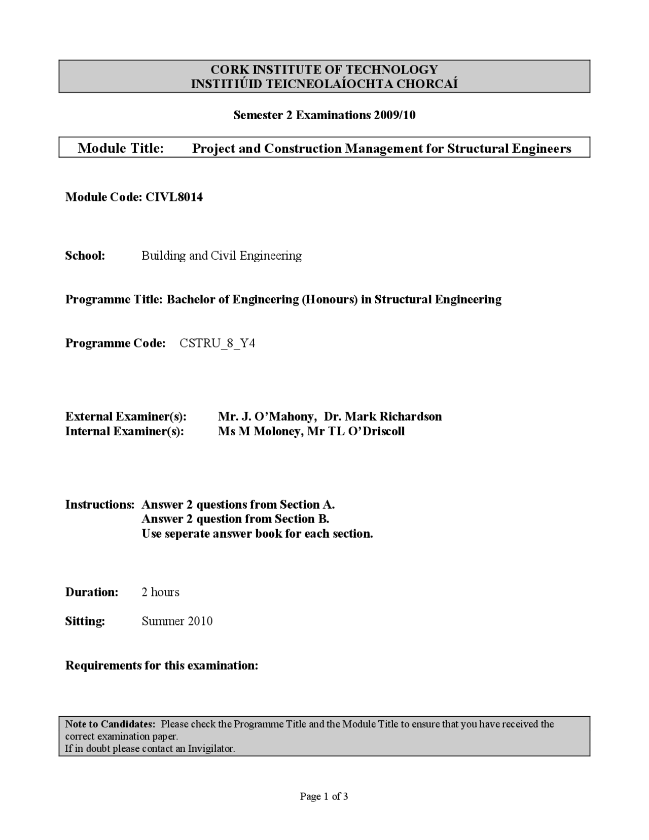 Apollo Syndrome - Construction and Management - Past Paper | Examens ...