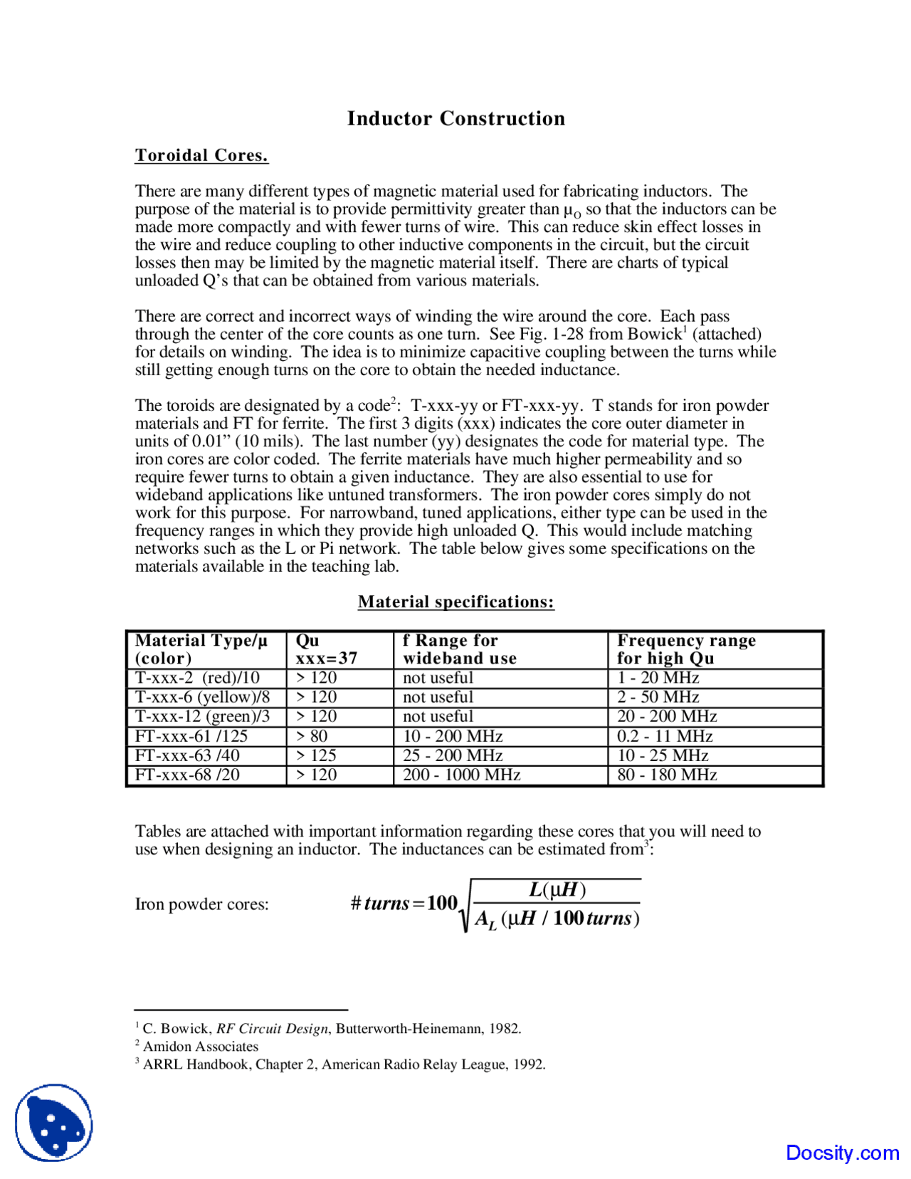 Toroidal Cores Rf And Microwave Engineering Lecture Notes Docsity