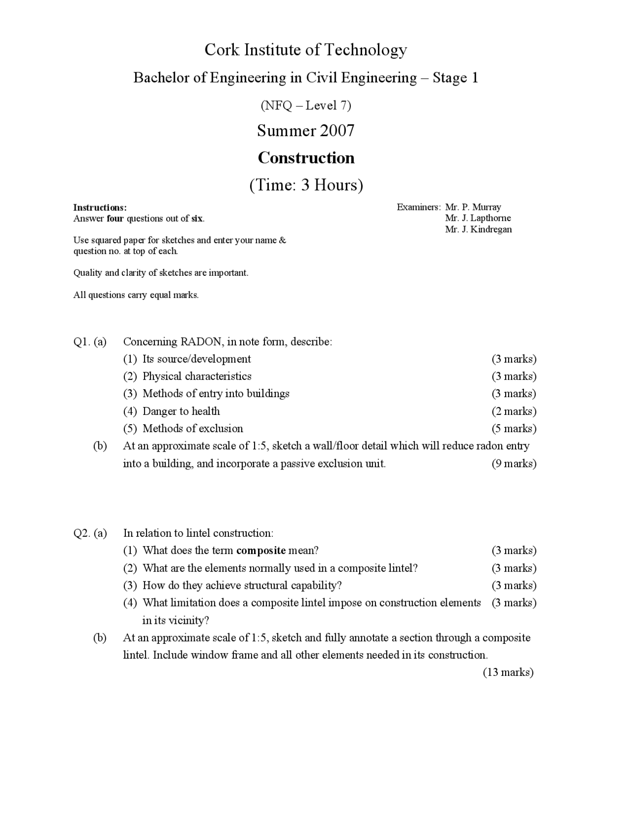 Physical Characteristics - Construction - Past Paper | Exams Material ...
