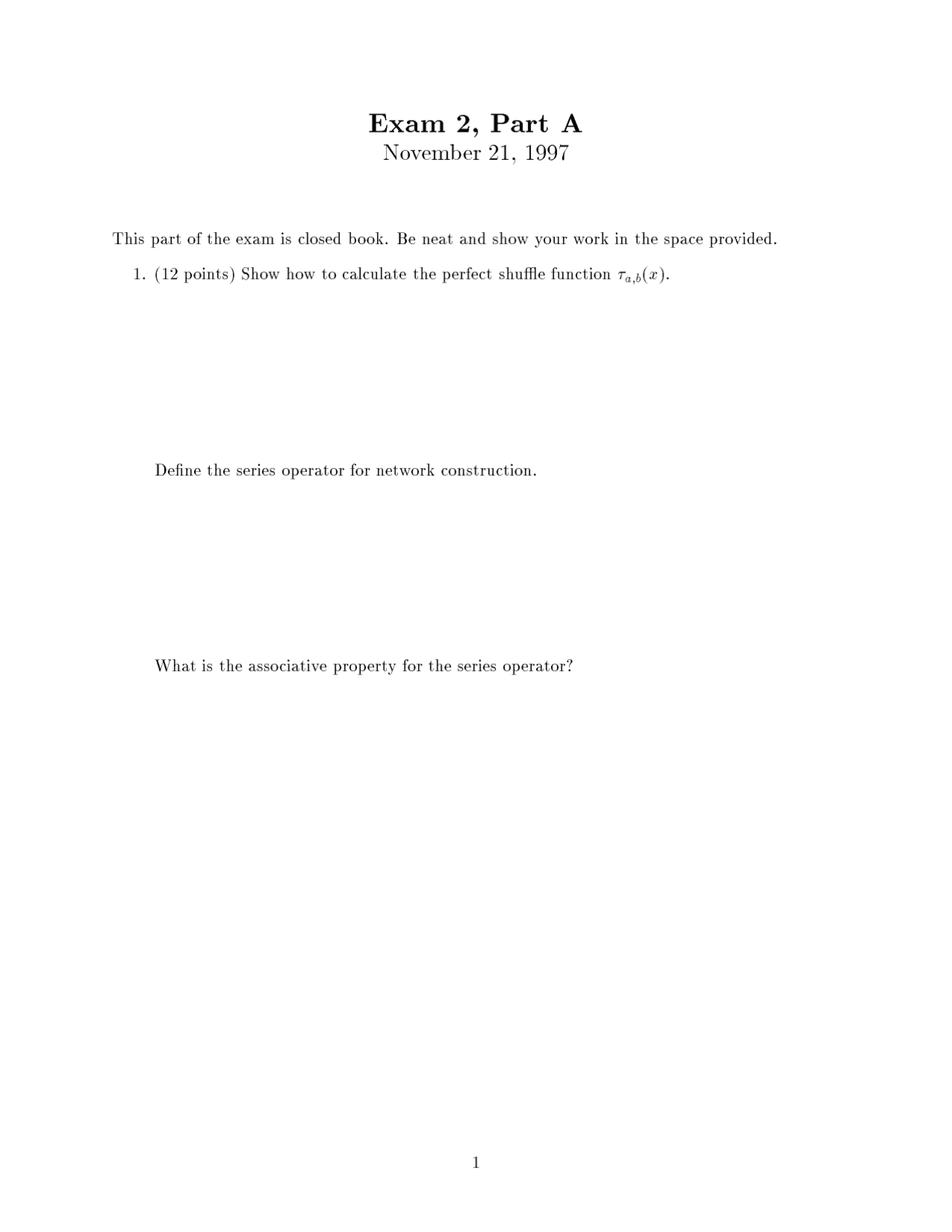 Shuffle Function - Design and Analysis of Switching Systems - Exam - Docsity