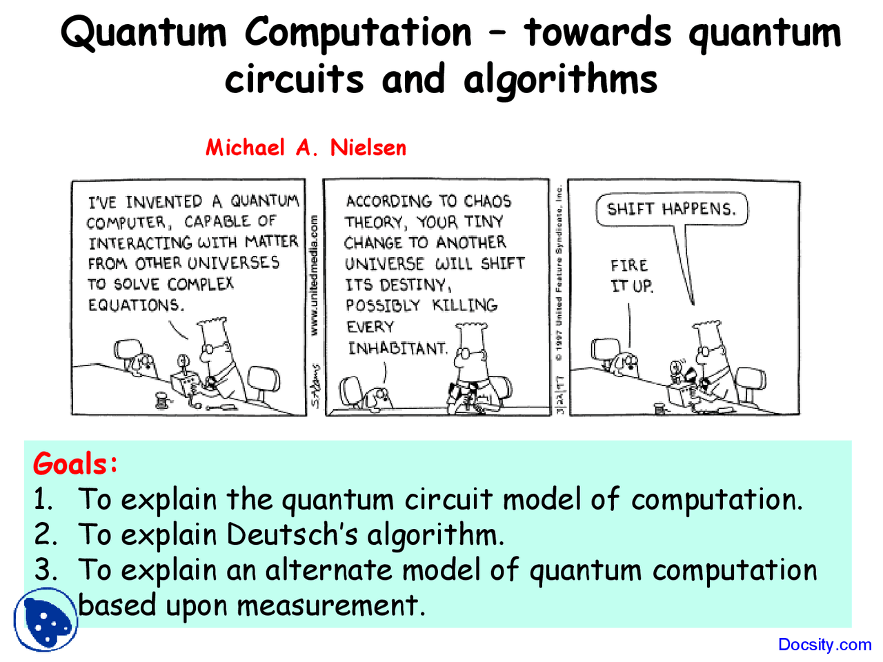 Quantum Computation Quantum Computing Lecture Slides Docsity