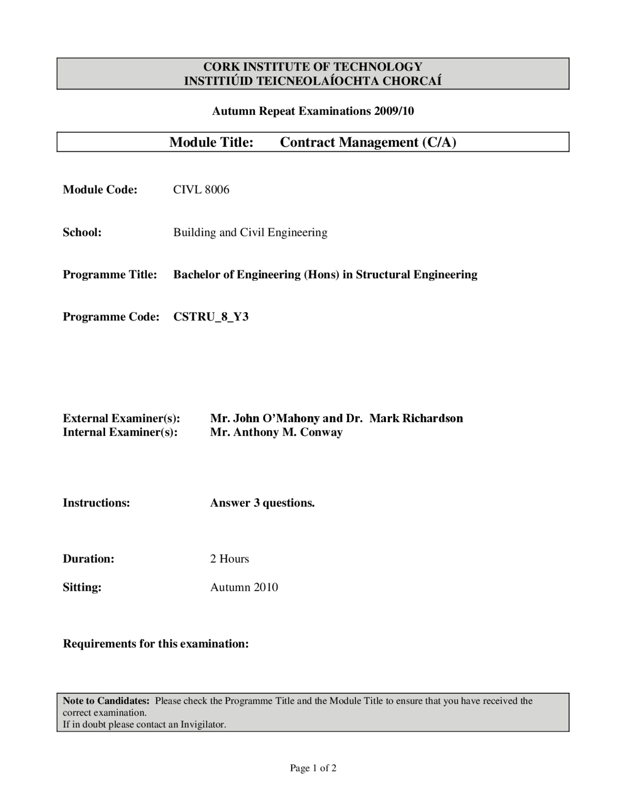 Public Works Projects - Construction and Management - Past Paper - Docsity