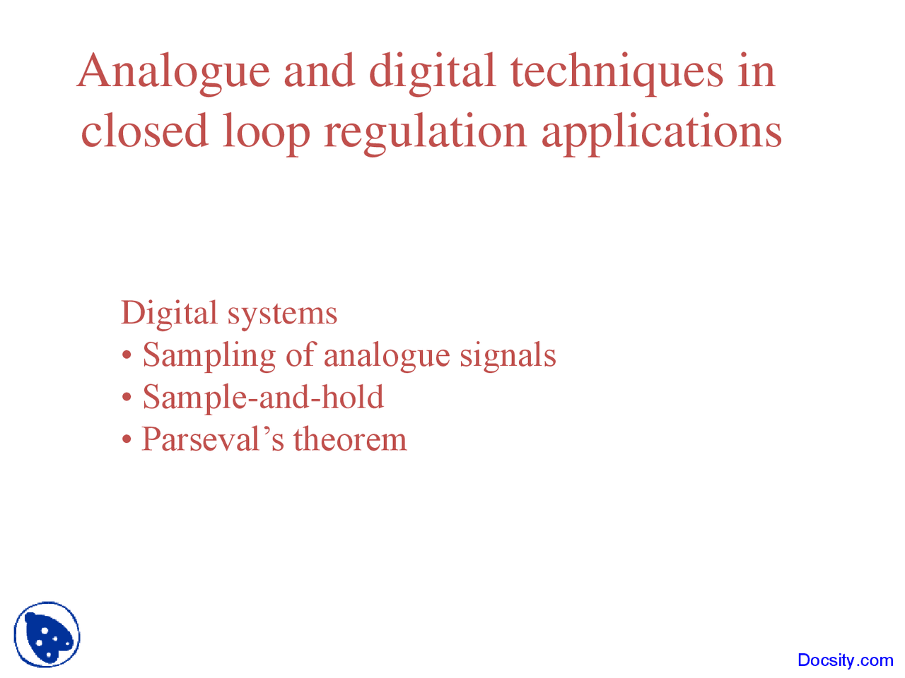 Analogue And Digital Techniques Multimedia Signal Processing