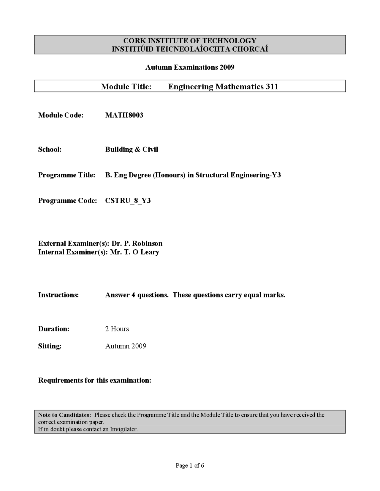 Periodic Solutions - Engineering Mathematics - Past Paper - Docsity