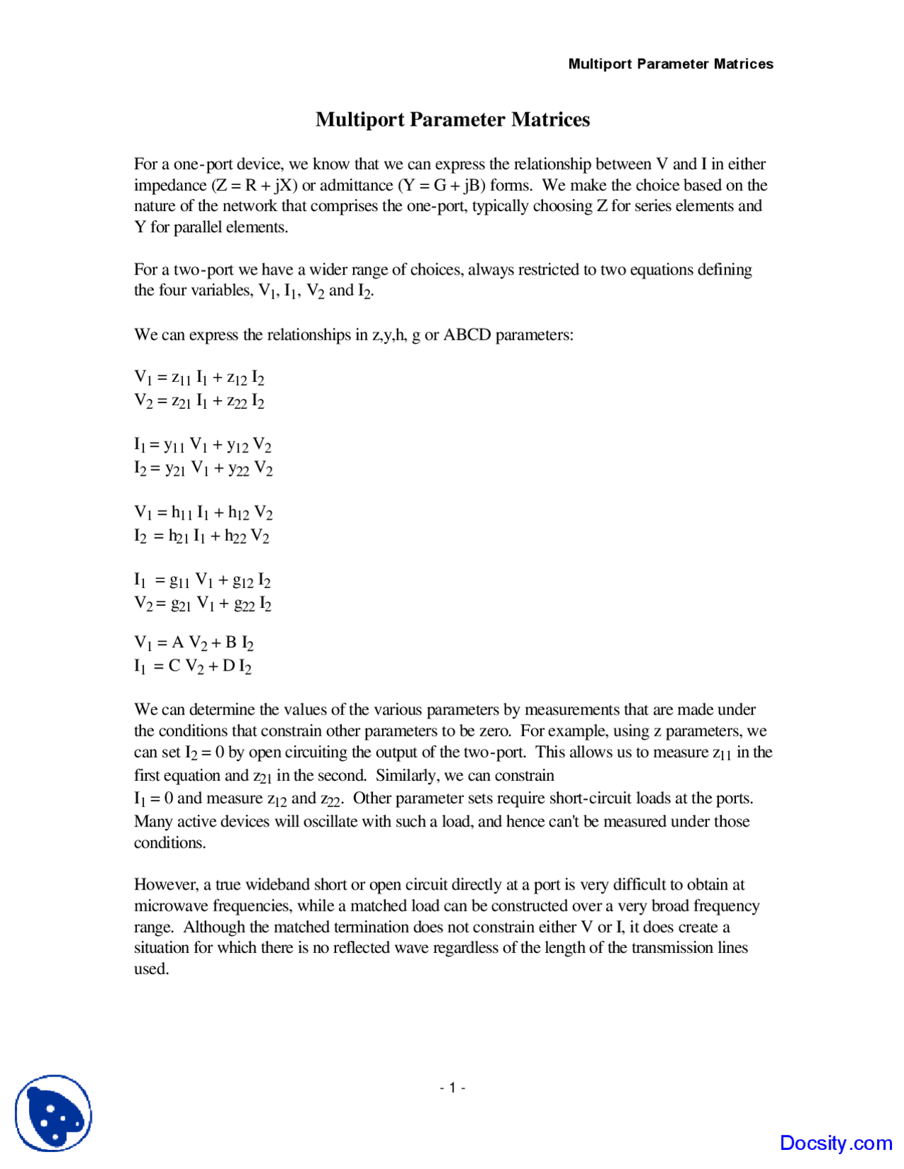 Multiport Parameter Matrices - RF and Microwave Engineering - Lecture ...