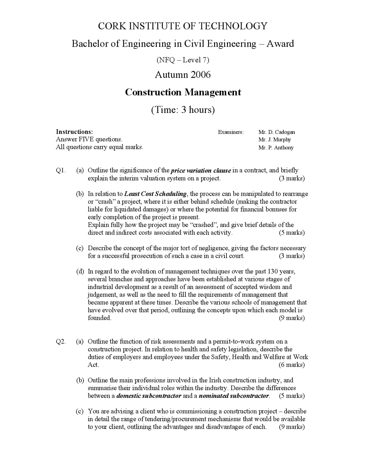 Interim Valuation System - Construction and Management - Past Paper ...