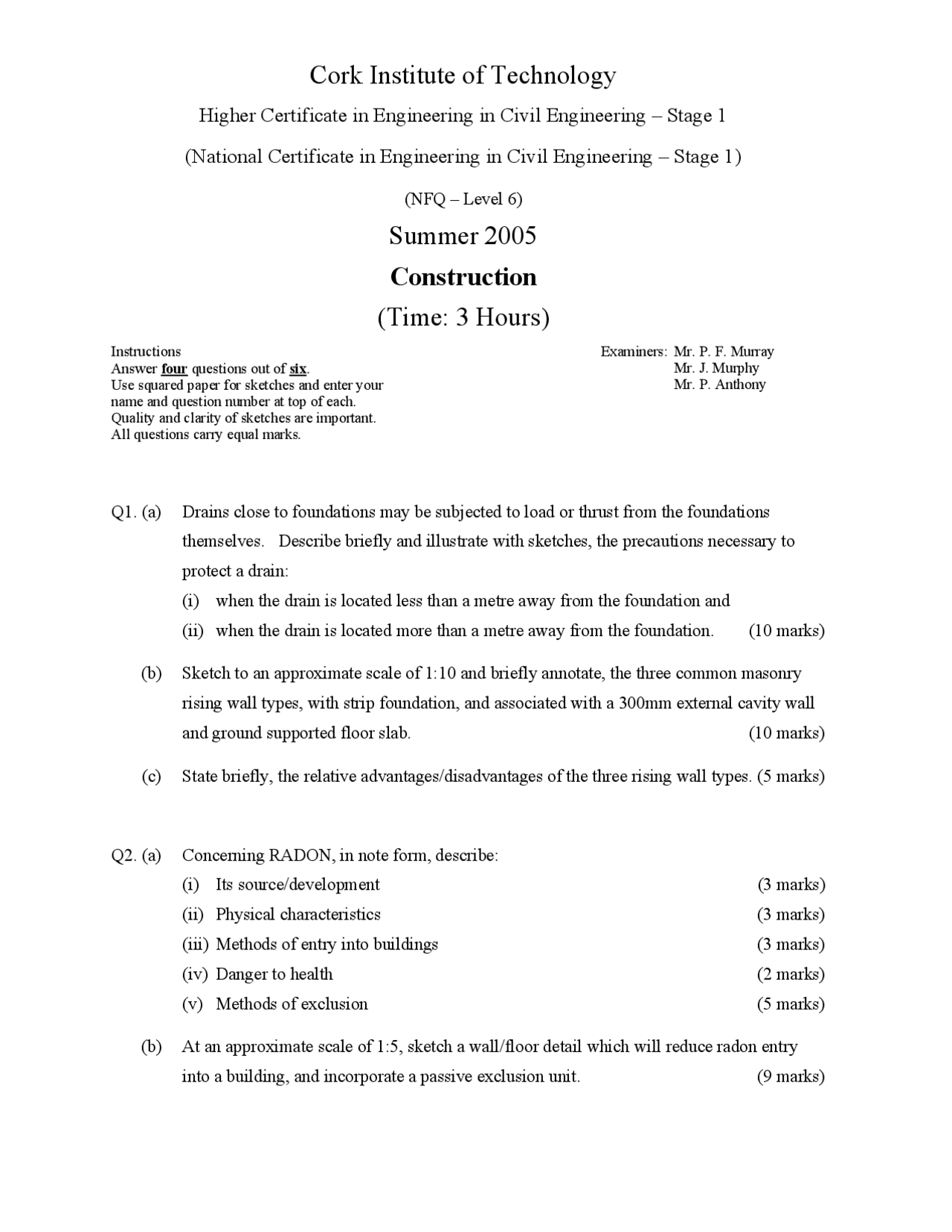 Strip Foundation - Construction - Past Paper | Exams Material ...