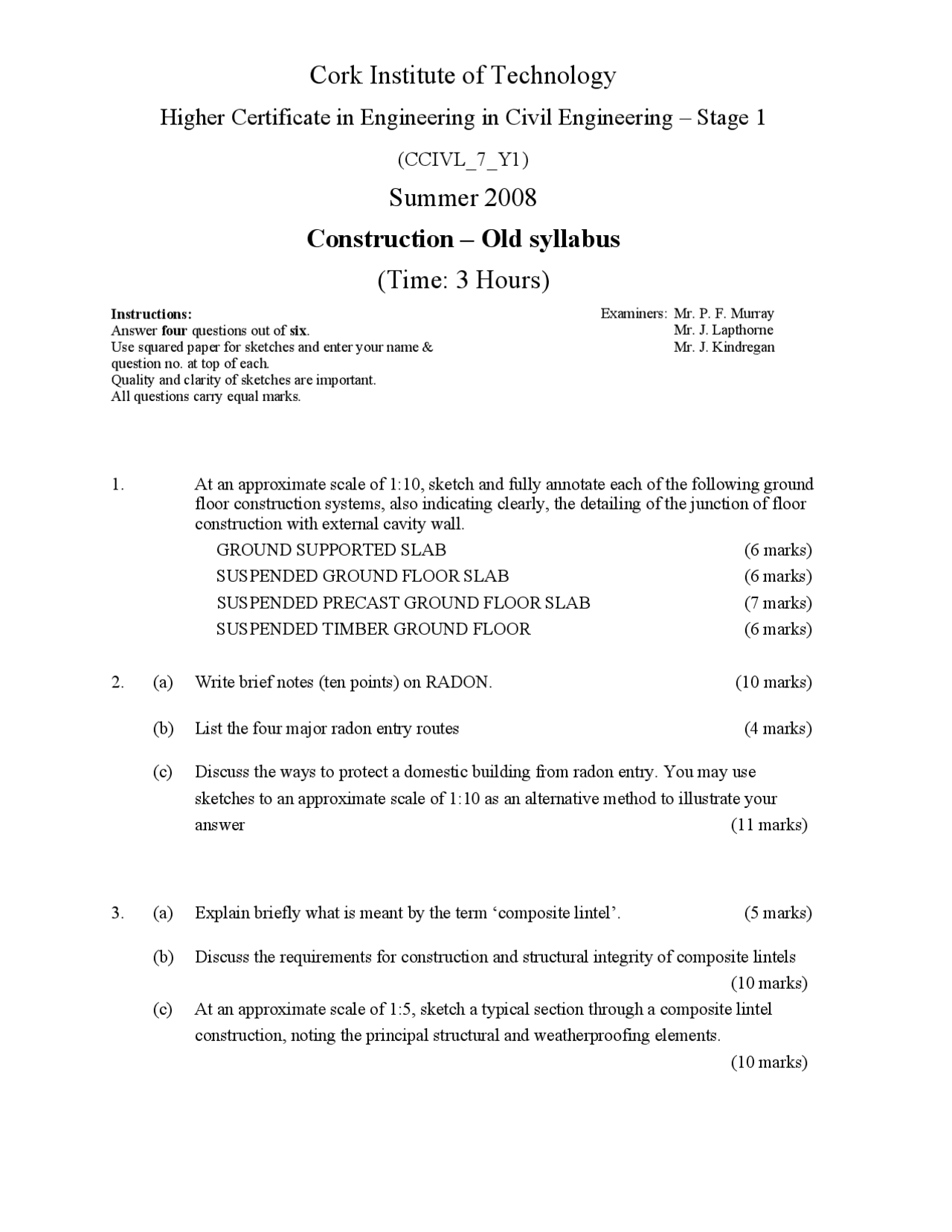 External Cavity Wall - Construction - Past Paper - Docsity