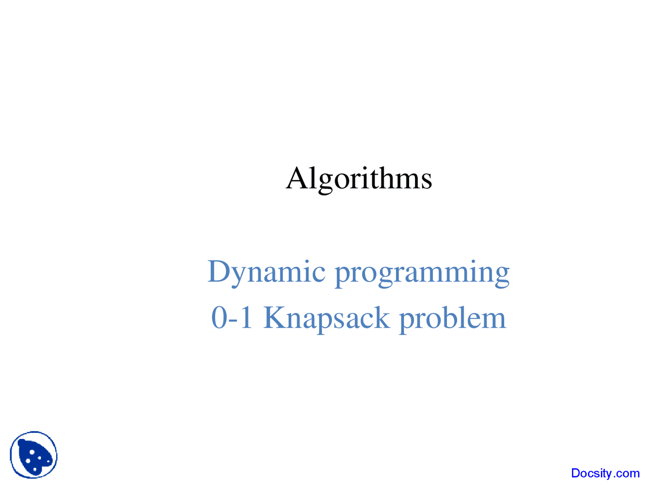 Knapsack Problem Introduction To Algorithms Lecture Slides Docsity