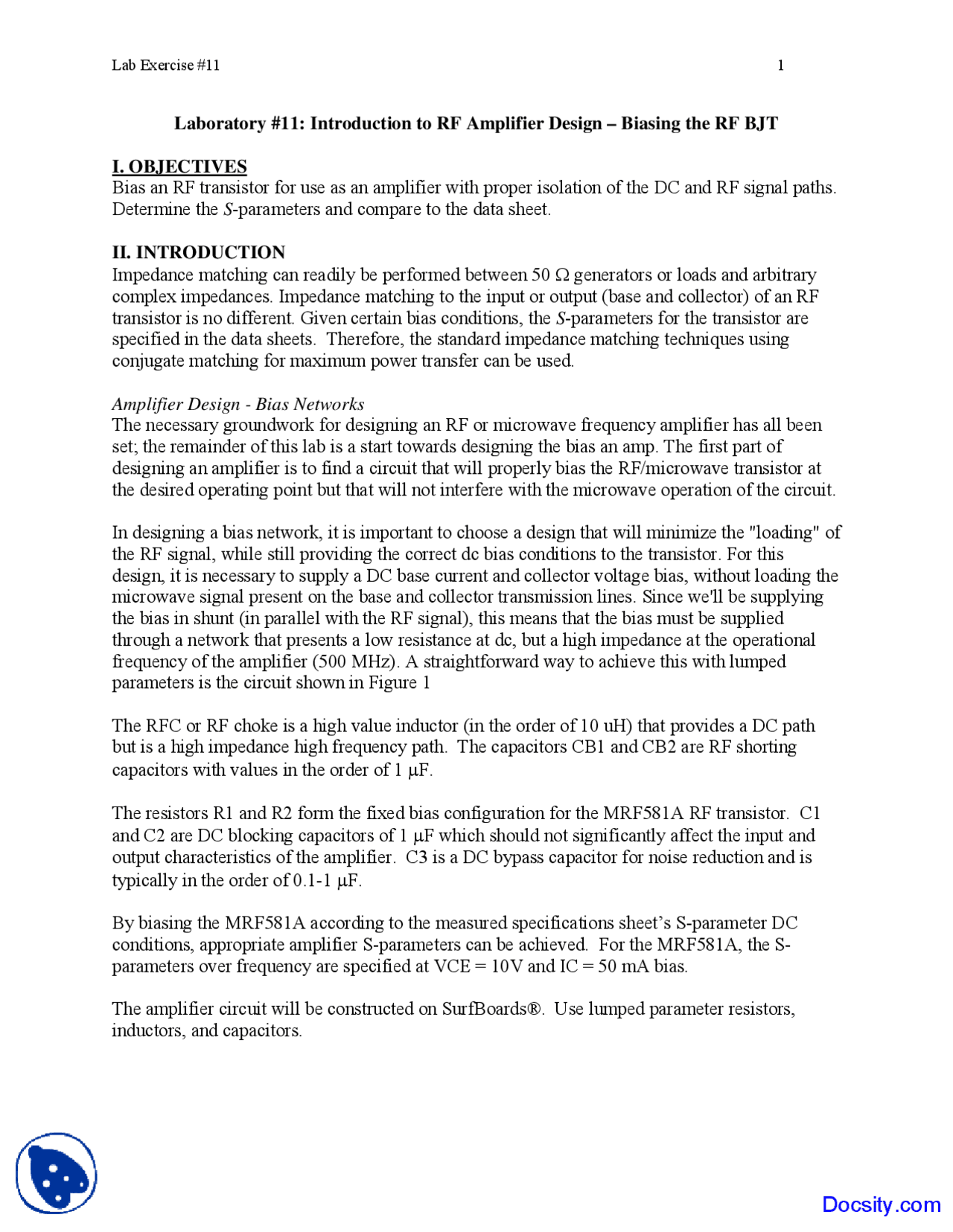 Introduction Rf And Microwave Engineering Lab Notes Docsity