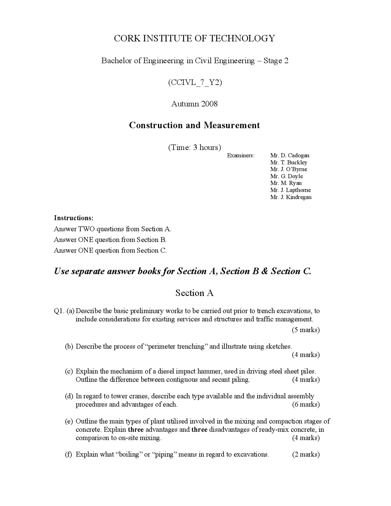 Basic Preliminary Works - Construction and Measurement - Past Paper ...