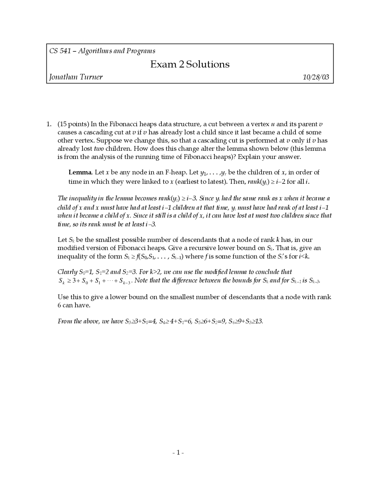 Number of Descendants - Advanced Data Structures and Algorithms - Solved Exam - Docsity
