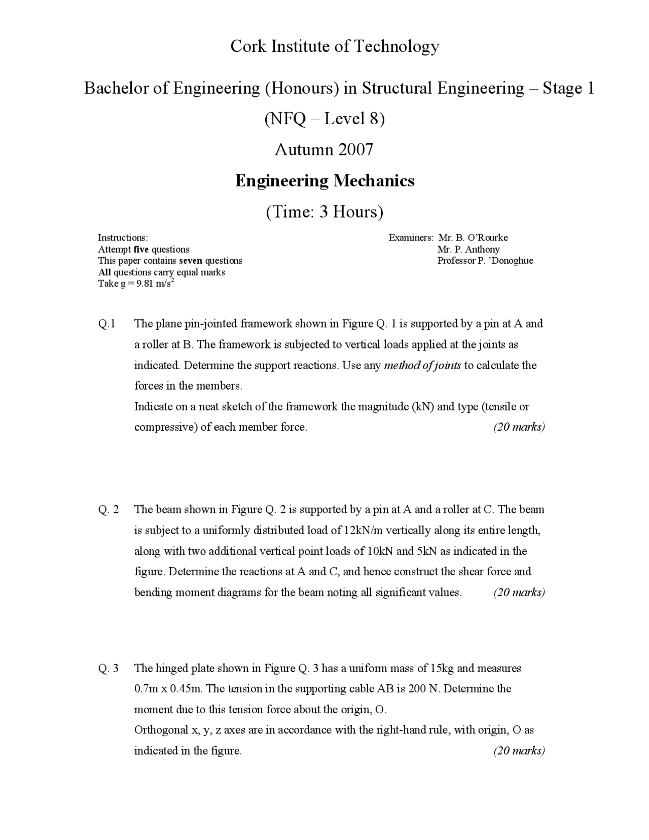 Right-Hand Rule - Engineering Mechanics - Past Paper - Docsity
