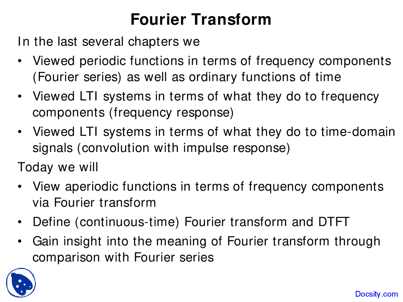 Fourier Transform Multimedia Signal Processing Lecture Slides Docsity