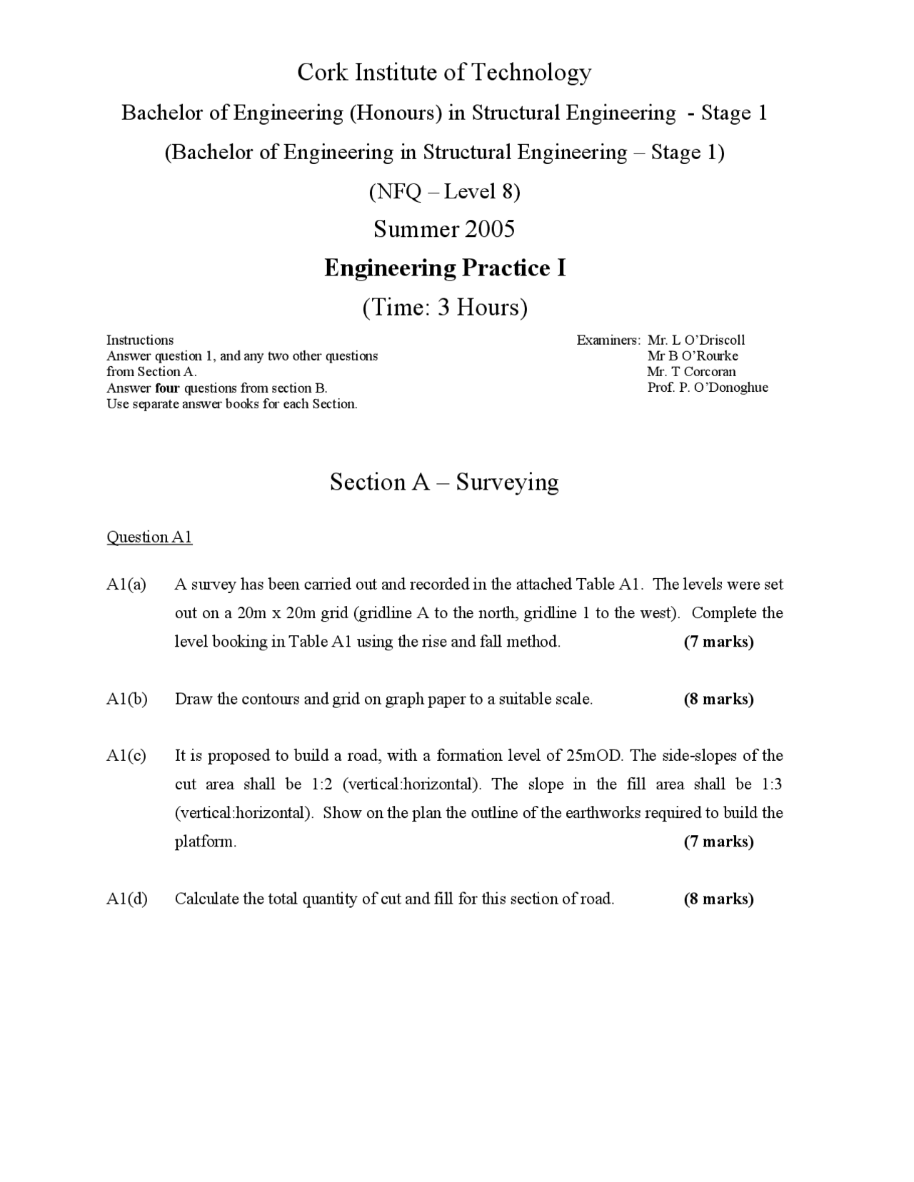 Total Quantity Of Cut Engineering Practice Old Exam Paper Docsity