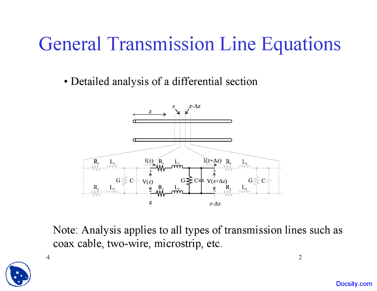 General Transmission Line Equations - RF and Microwave Engineering - Lecture Slides - Docsity