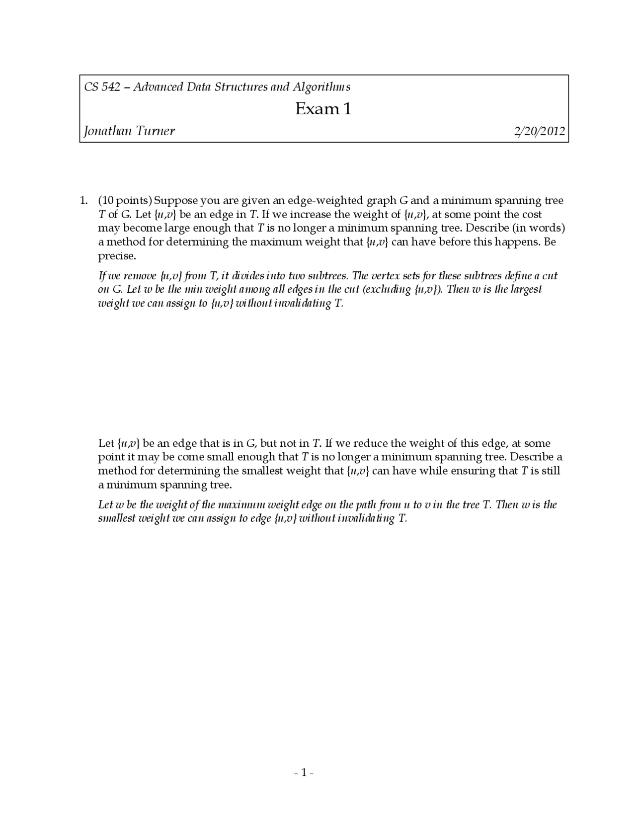 Maximum Weight Advanced Data Structures And Algorithms Solved Exam Docsity