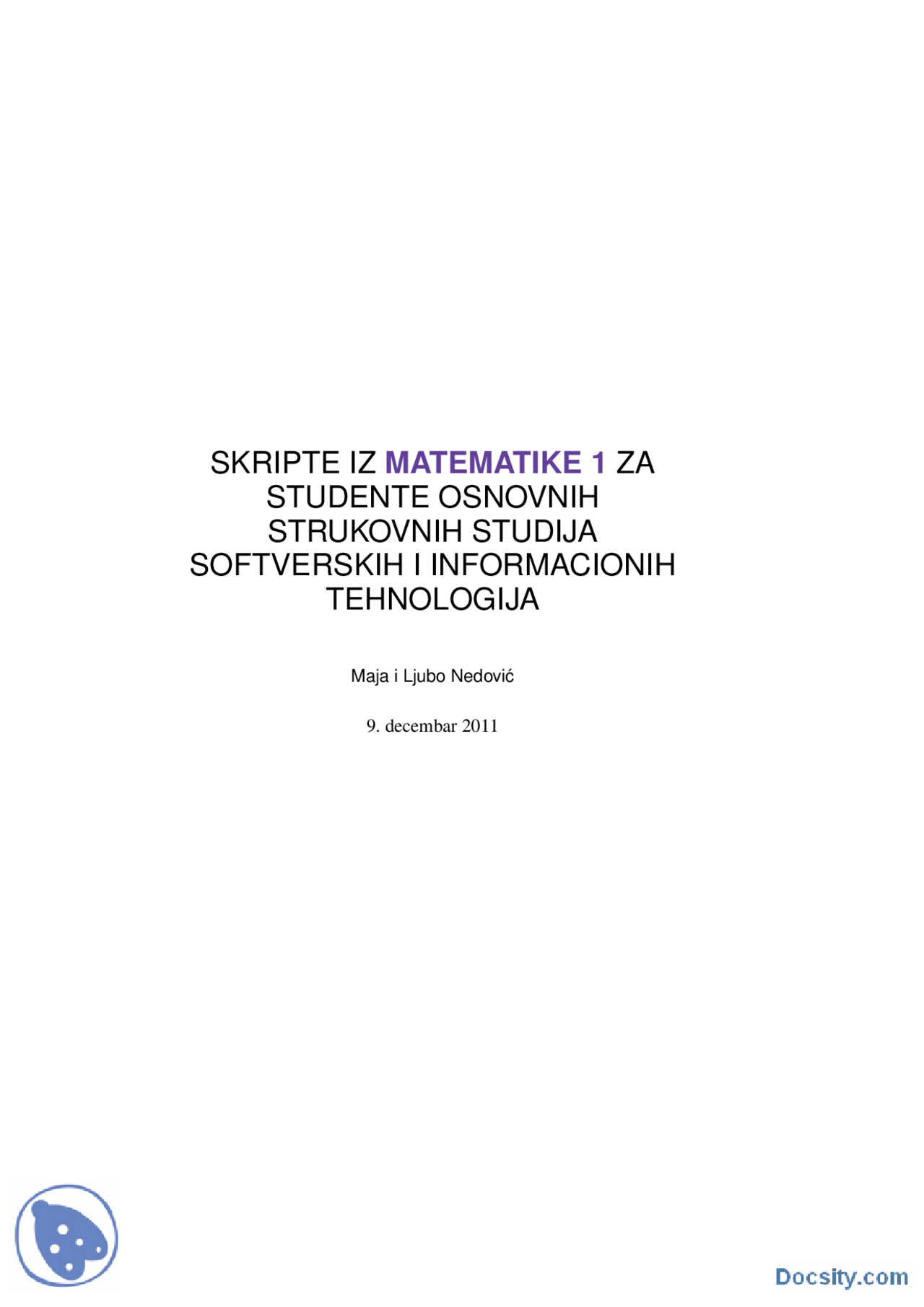 Softverske i informacione tehnologije-Skripta-MAtematika 1-MAtematika | Rezime' predlog ...
