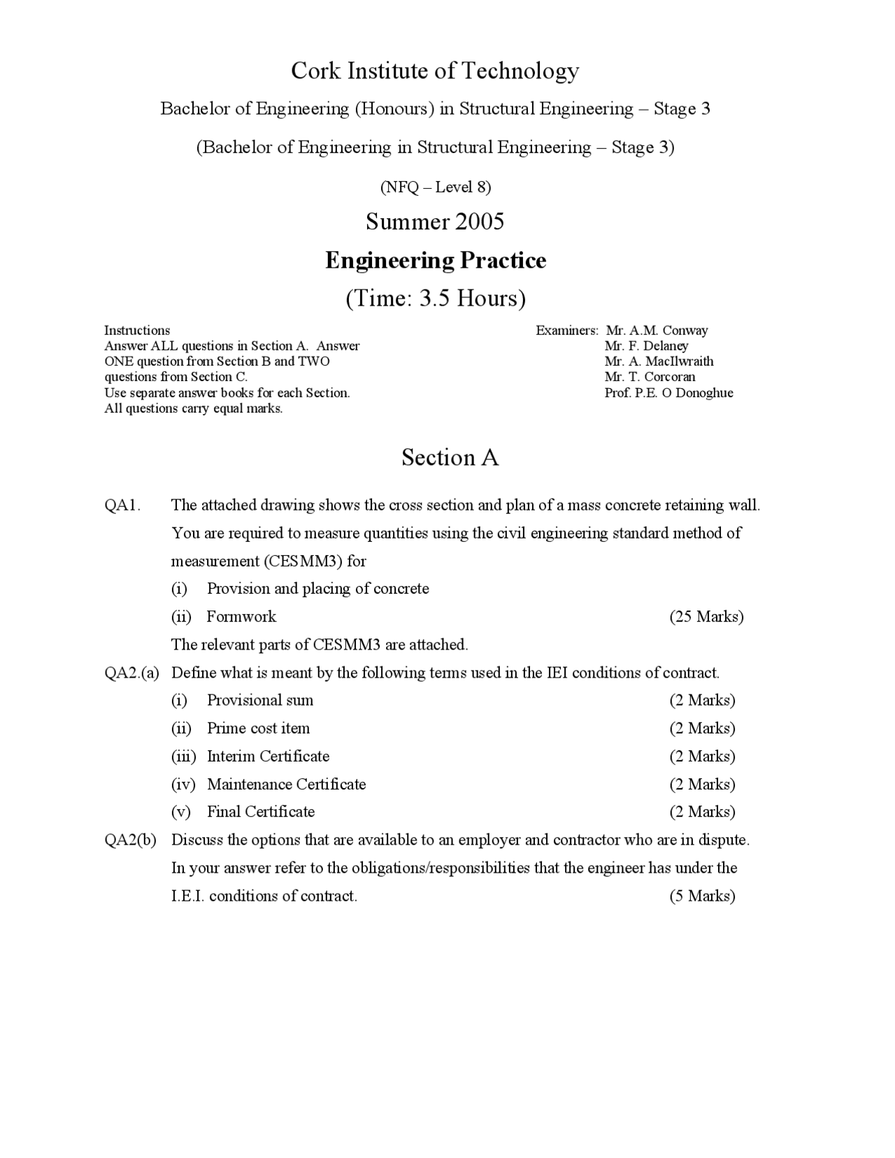 Maintenance Certificate - Engineering Practice - Old Exam Paper - Docsity