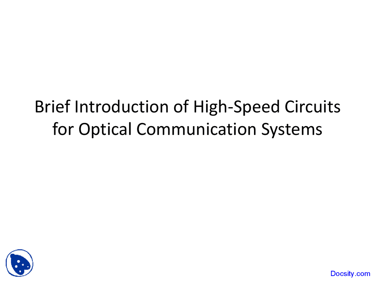 Brief Introduction Optical Communications Lecture Slides Docsity