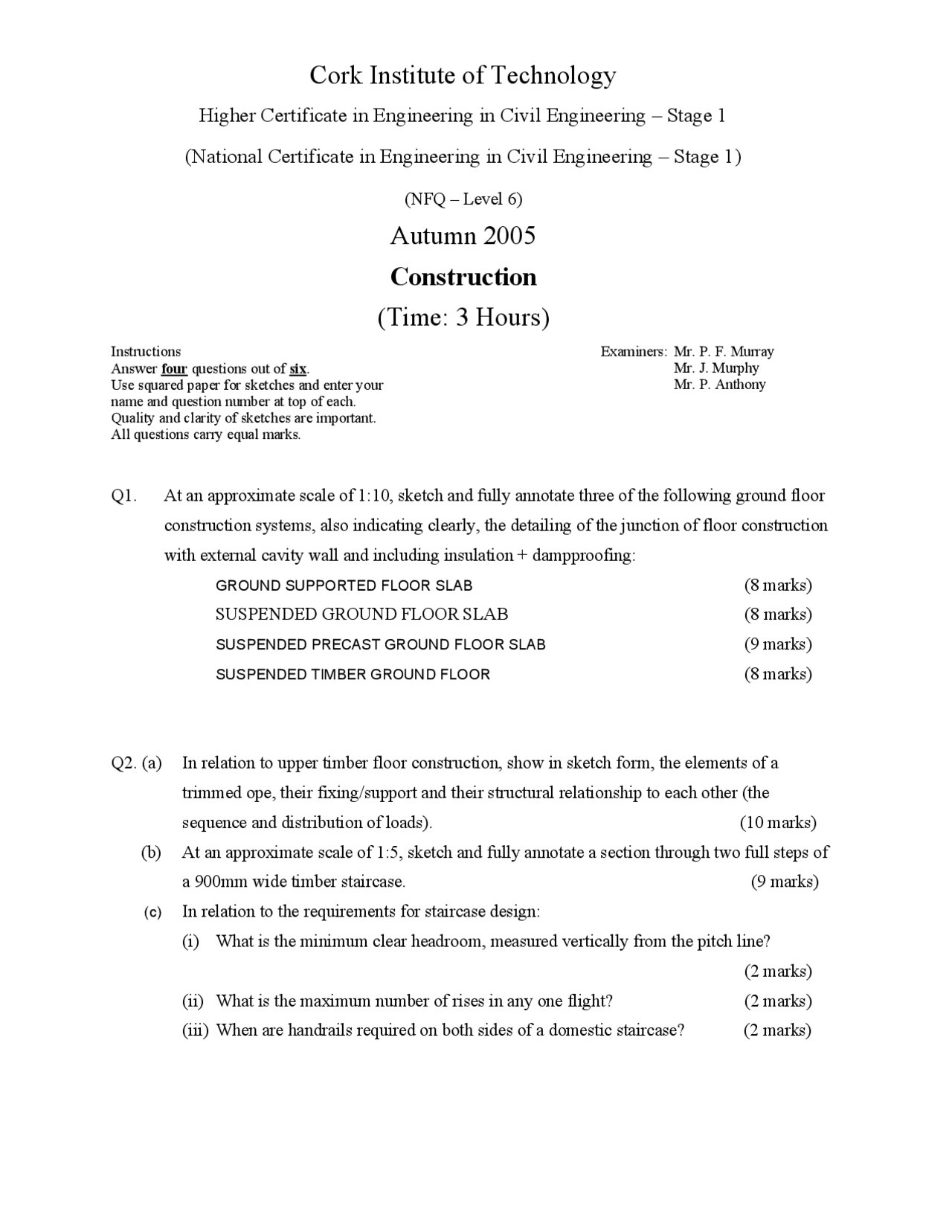 Timber Floor Construction - Construction - Past Paper - Docsity