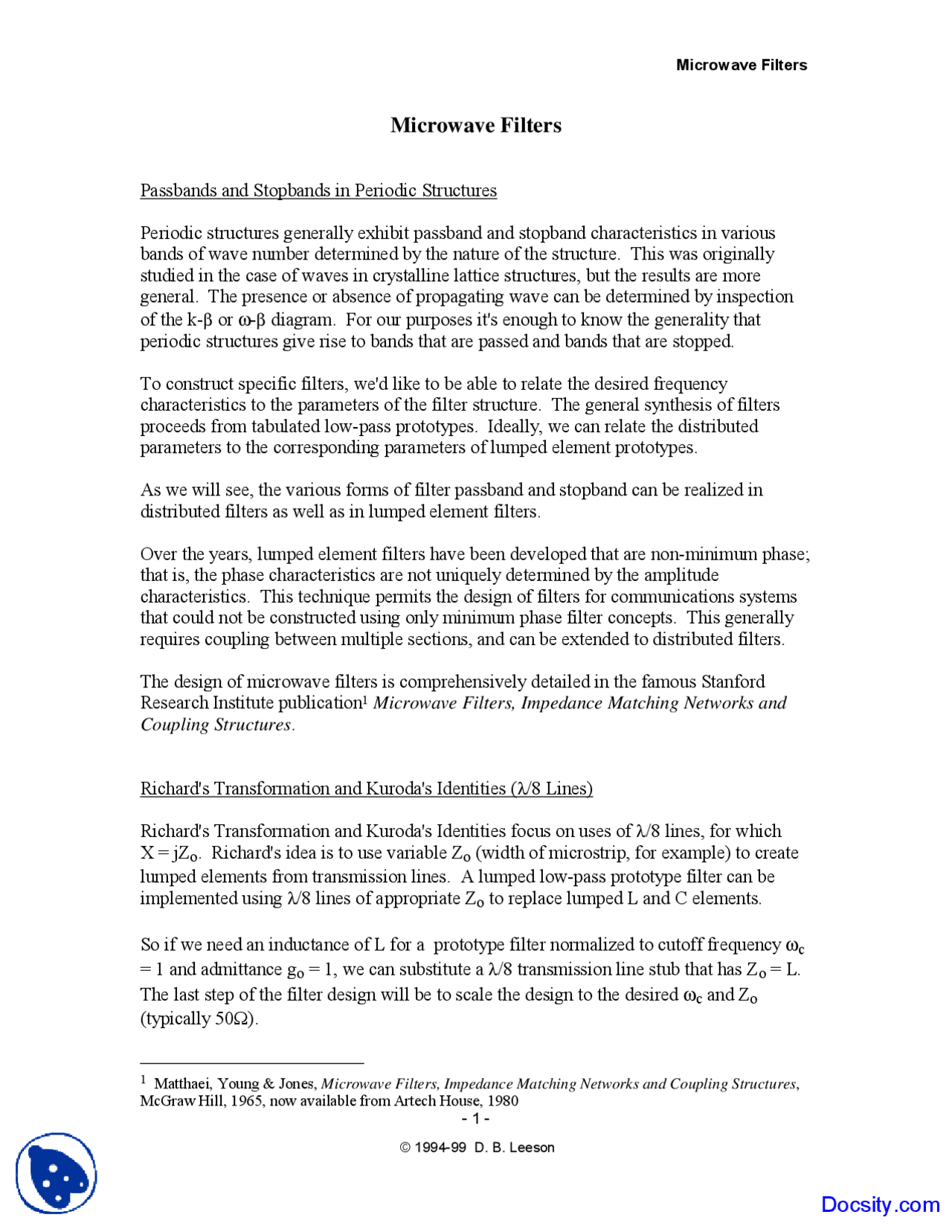 Passbands And Stopbands Rf And Microwave Engineering Lecture Notes