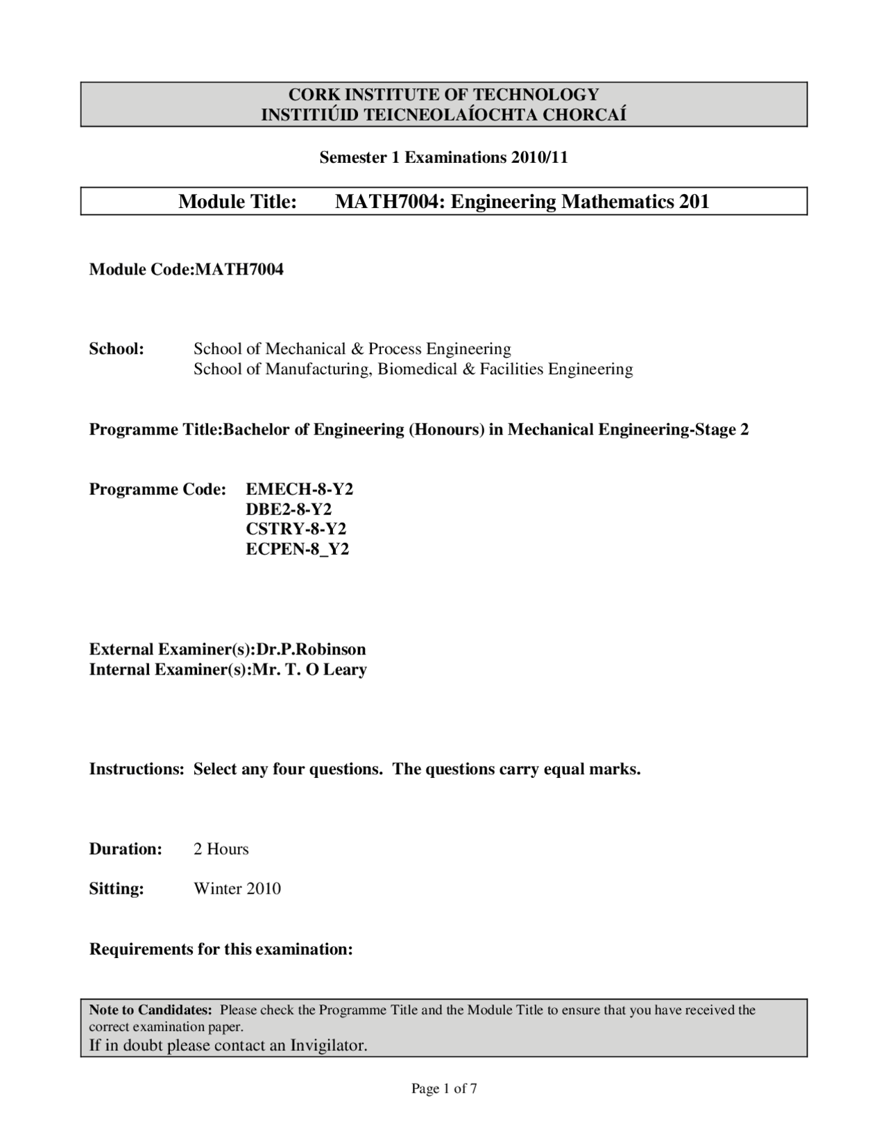 Mean Value Theorem - Engineering Mathematics - Past Paper | Exams Engineering Mathematics | Docsity