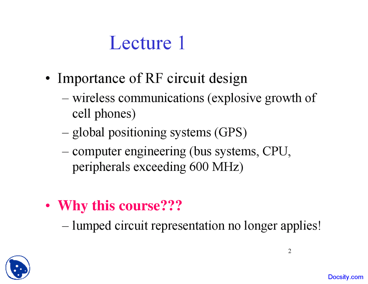 Importance Rf And Microwave Engineering Lecture Slides Docsity