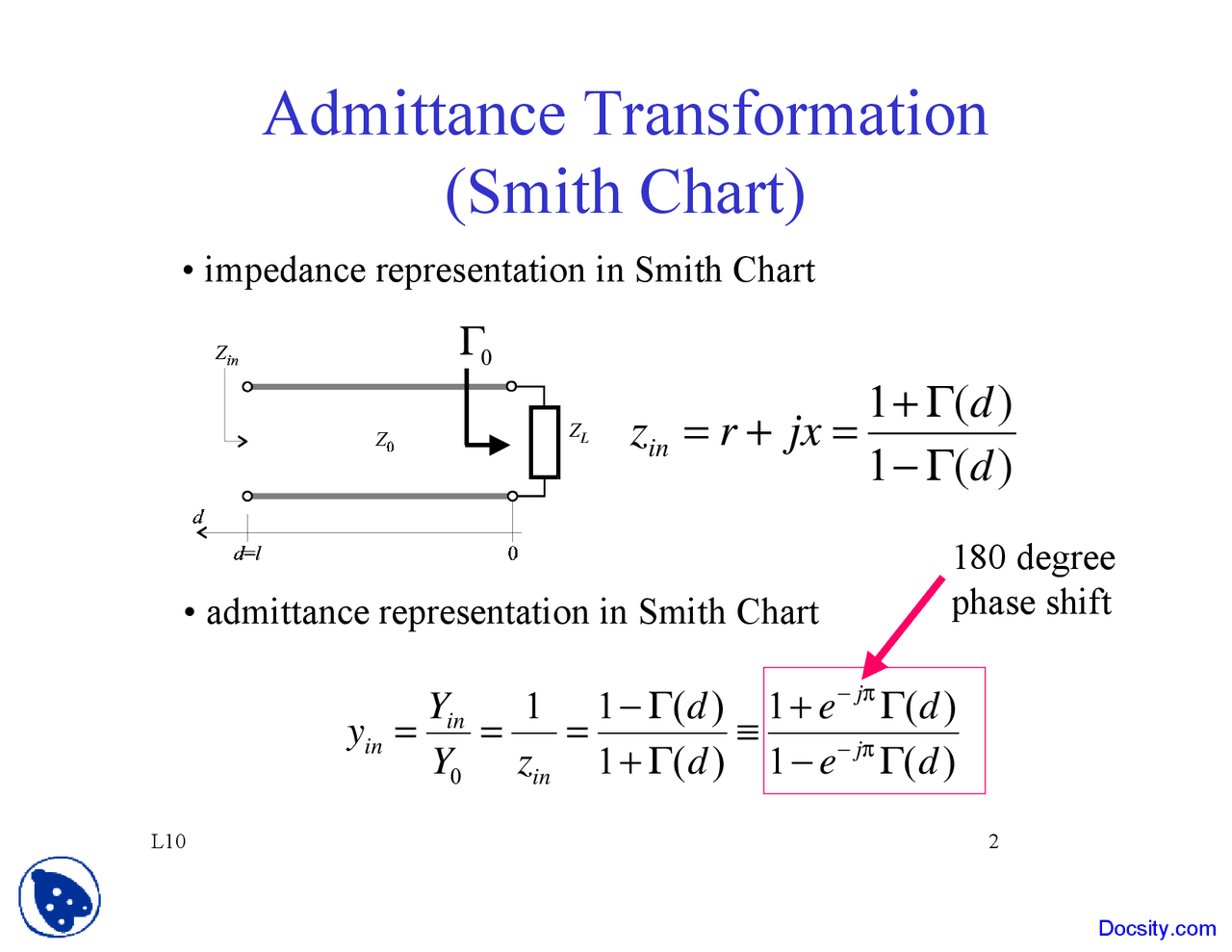 Smith Chart One - RF and Microwave Engineering - Lecture Slides - Docsity