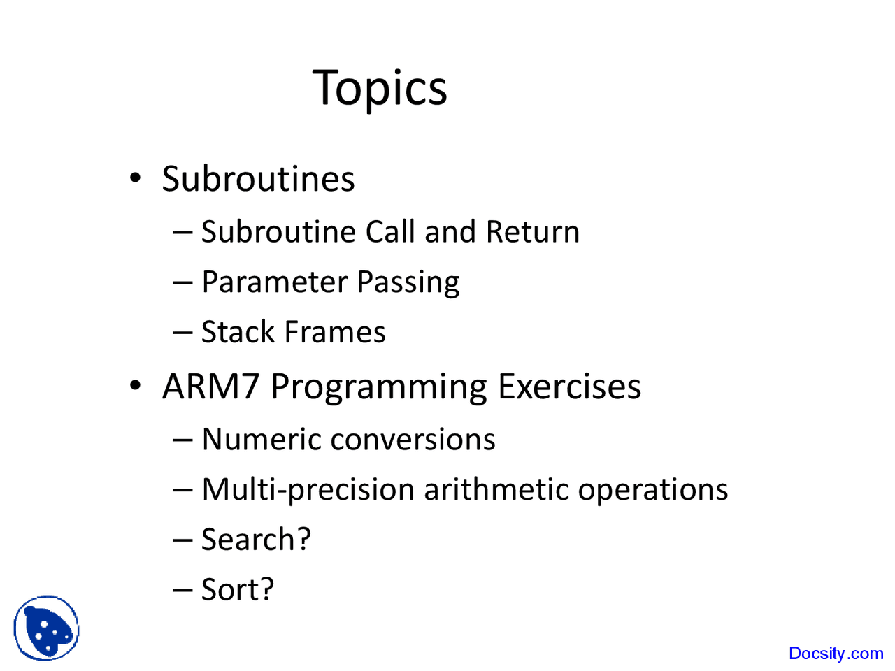 Subroutines Introduction To Microprocessor Systems Lecture Sli Docsity