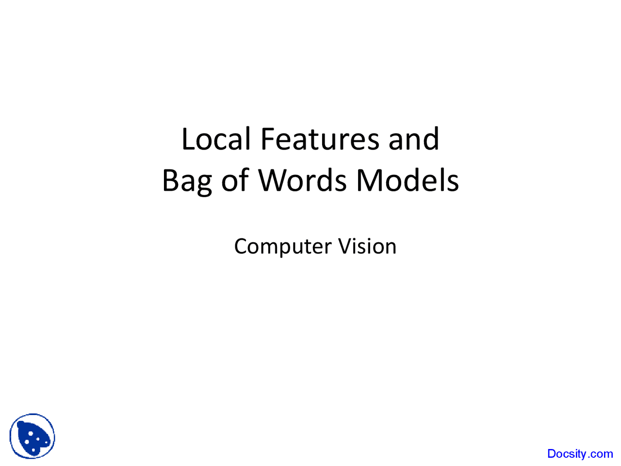 Local Features - Introduction to Computer Version - Lecture Sli - Docsity