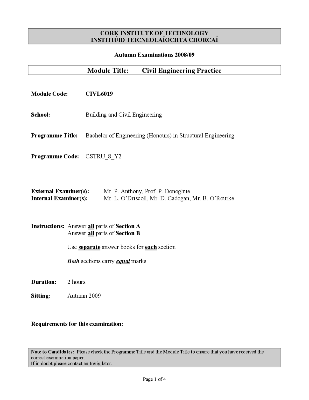 Appropriate House Design - Engineering Practice - Old Exam Paper - Docsity