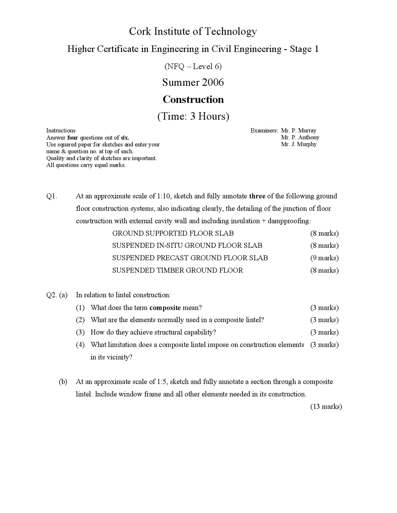Construction Elements - Construction - Past Paper | Exams Material ...