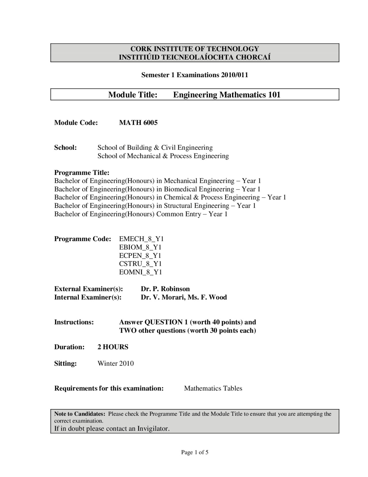 Cramer Rule - Engineering Mathematics - Past Paper - Docsity