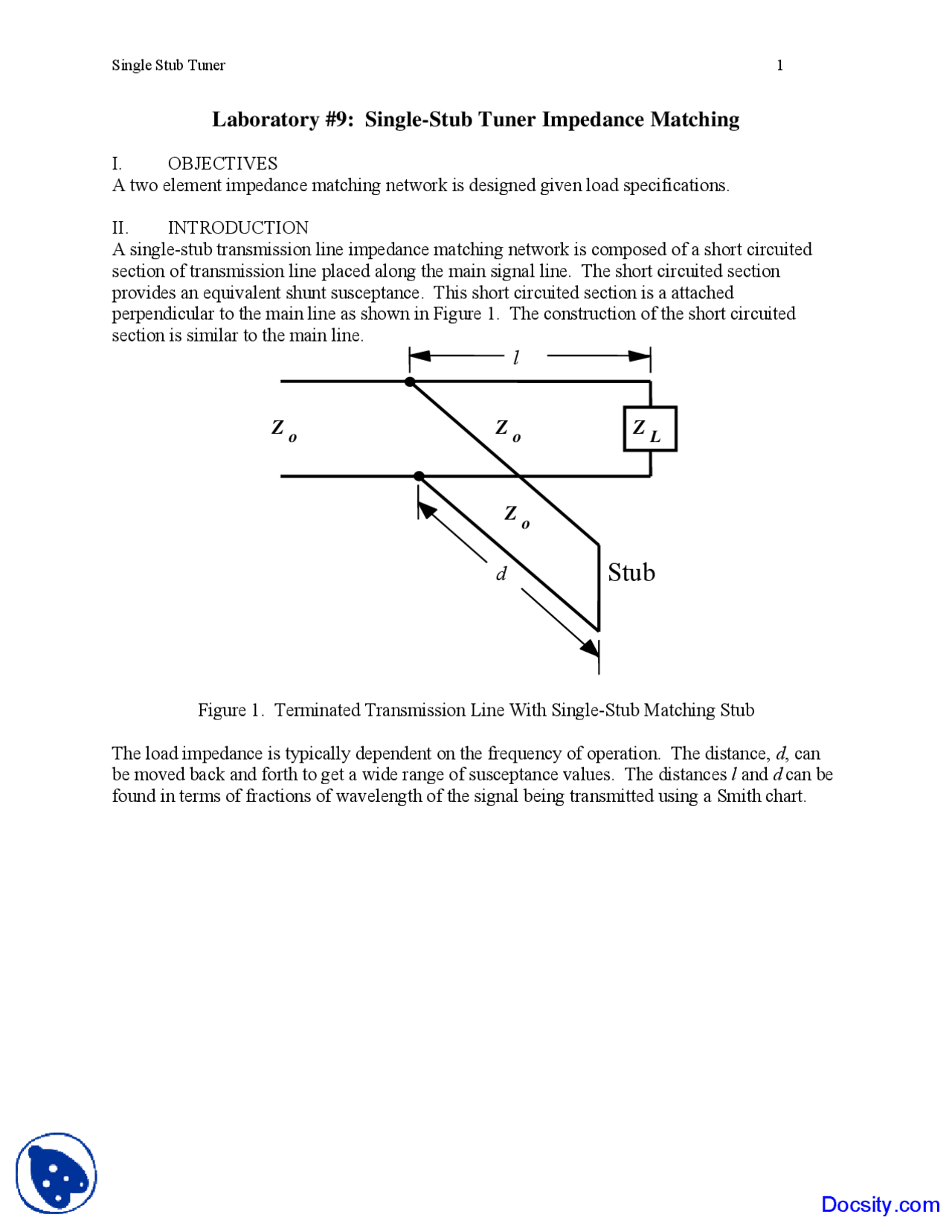 Single Stub Tuner - RF and Microwave Engineering - Lab Notes - Docsity