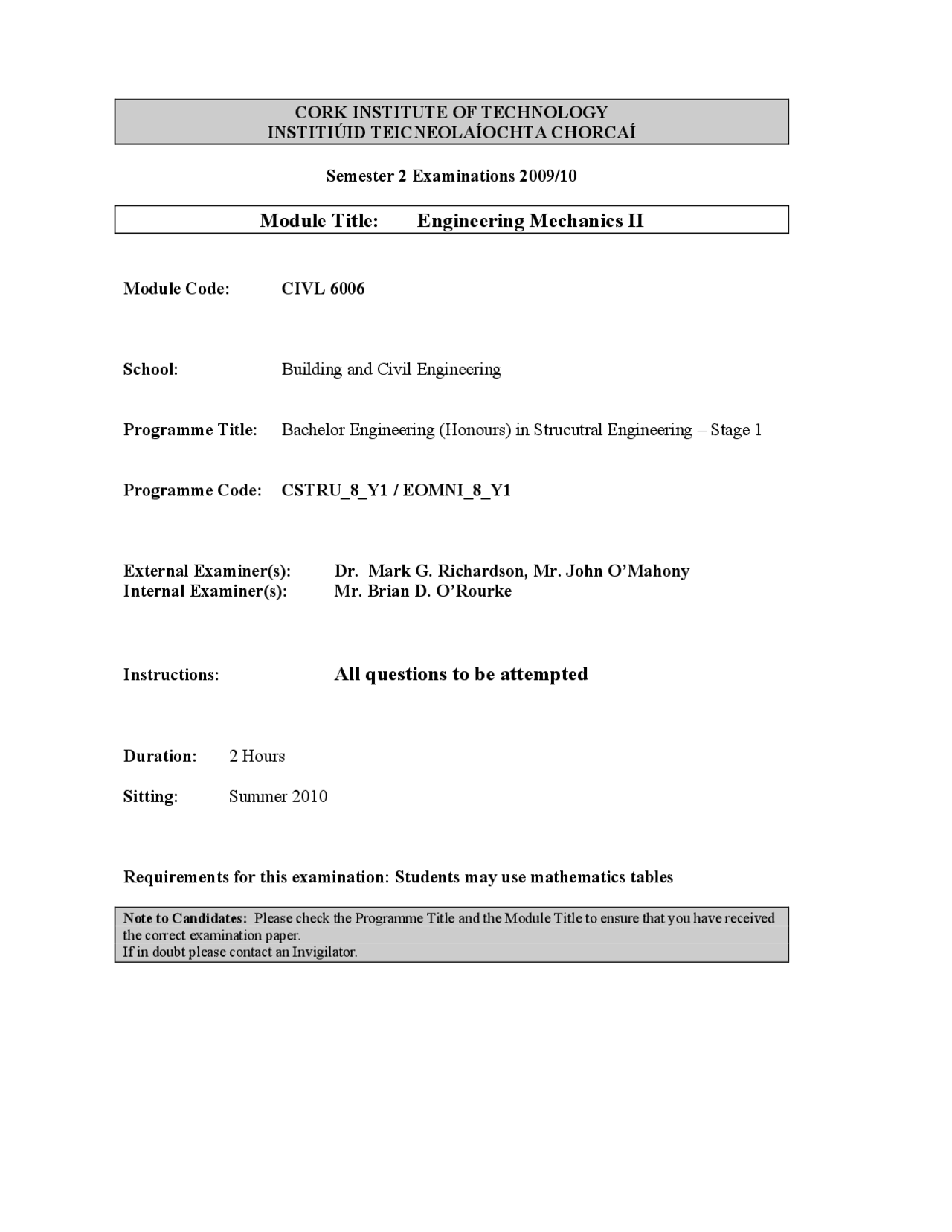 Moment of Load - Engineering Mechanics - Past Paper | Exams Mechanical ...