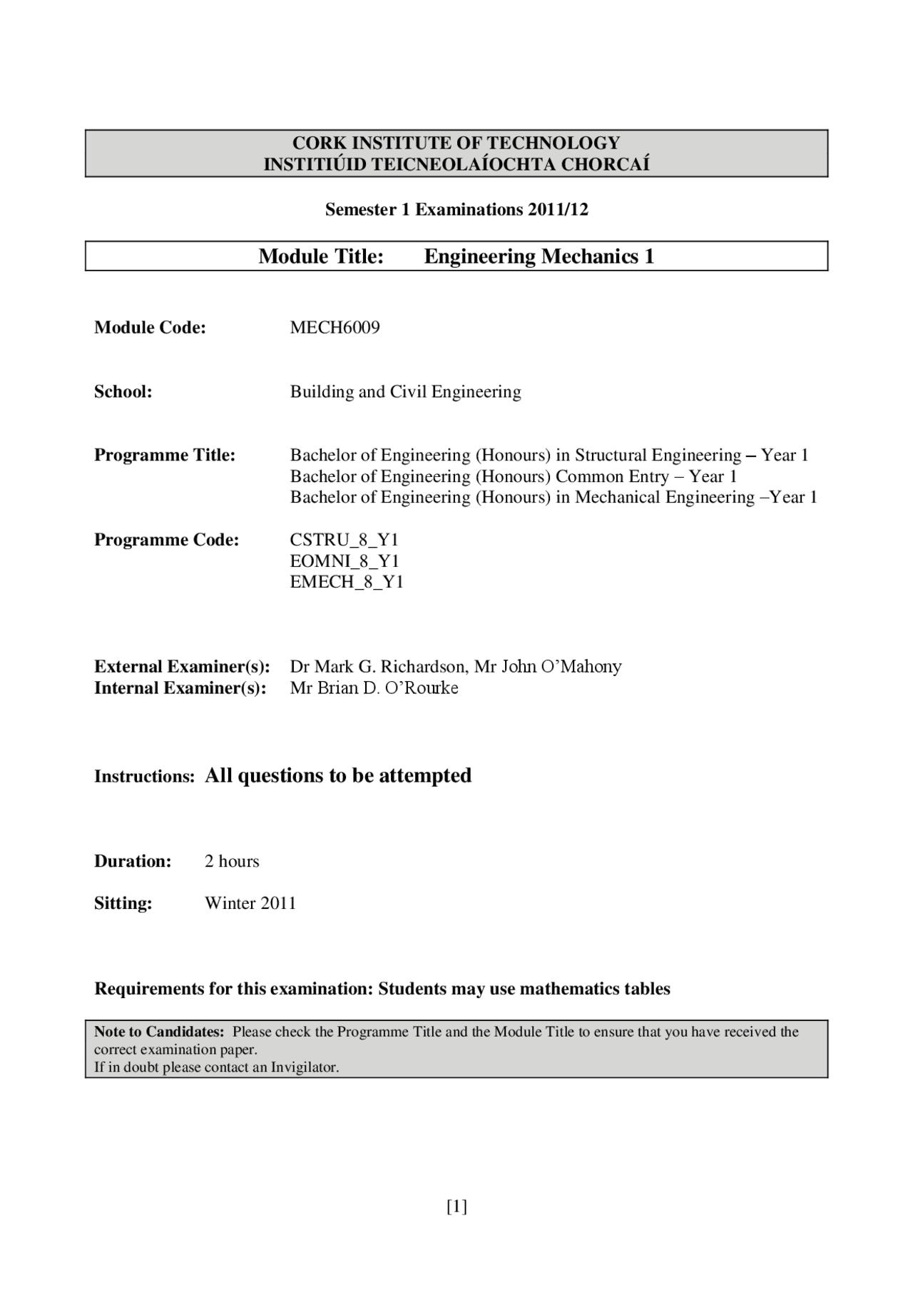 Pin-Jointed Framework - Engineering Mechanics - Past Paper | Exams Mechanical Engineering | Docsity