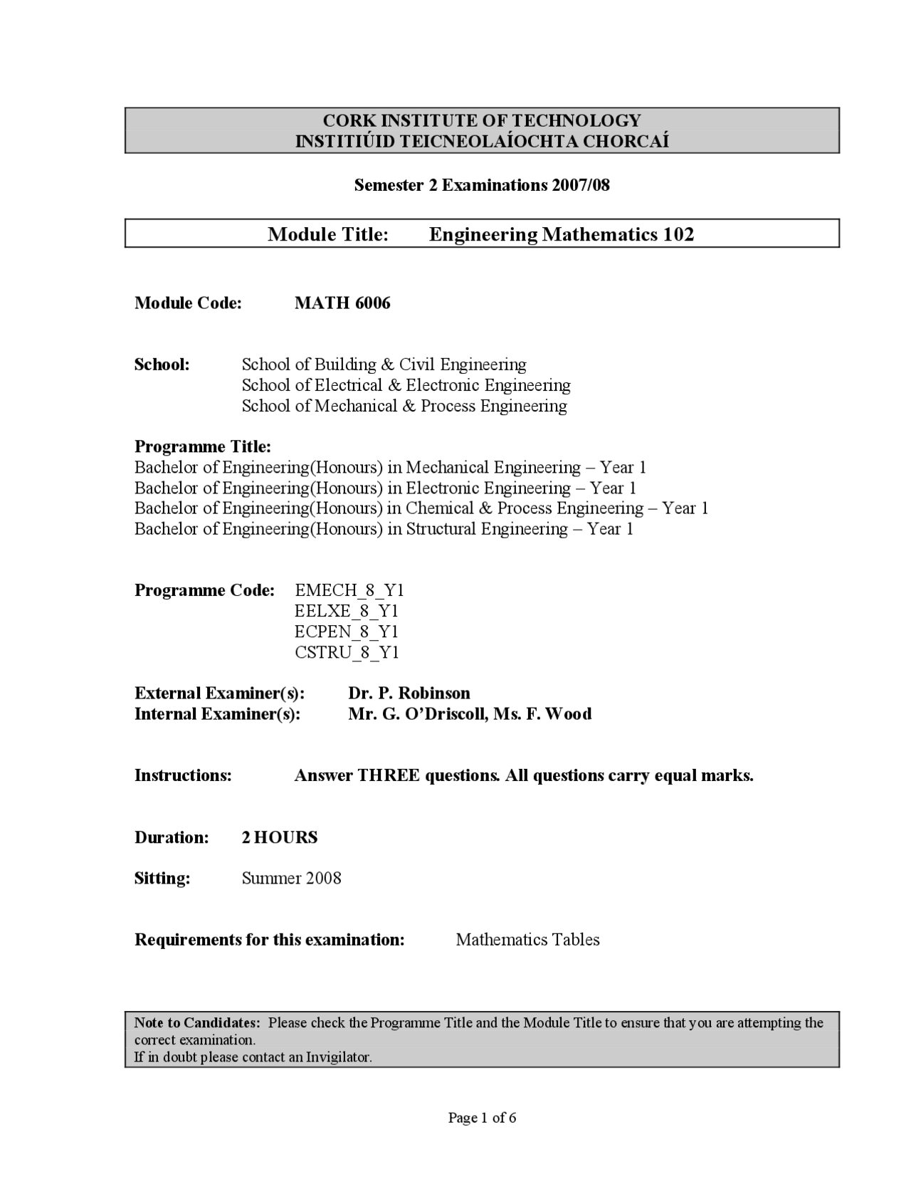 Equation of Tangent - Engineering Mathematics - Past Paper - Docsity