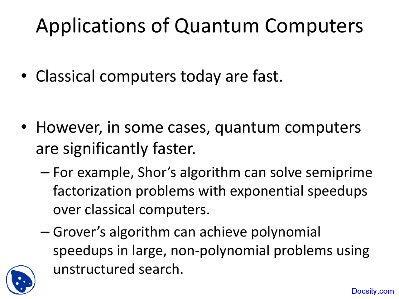 Applications Of Quantum Computers Quantum Computing Lecture Slides