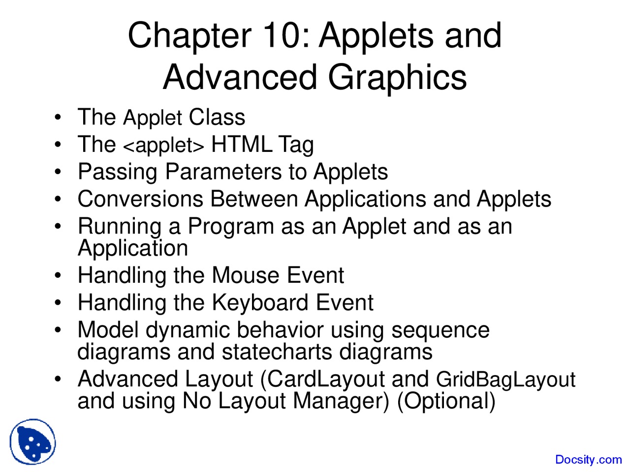 Applets And Advanced Graphics Java Programming Language Lecture 3190