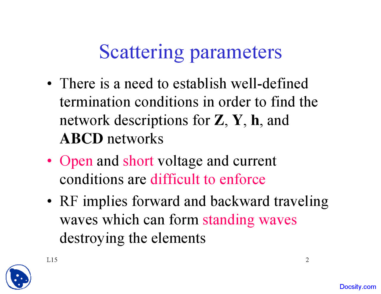Termination Conditions - RF and Microwave Engineering - Lecture Slides - Docsity