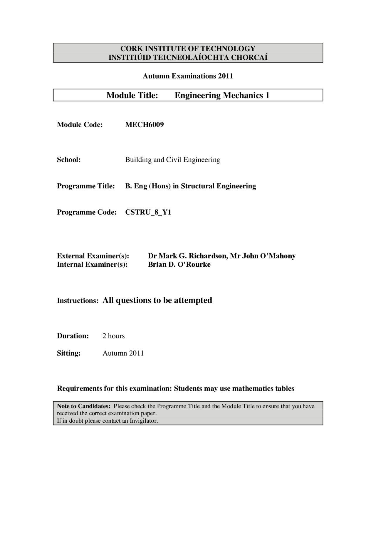 Shear Force - Engineering Mechanics - Past Paper - Docsity
