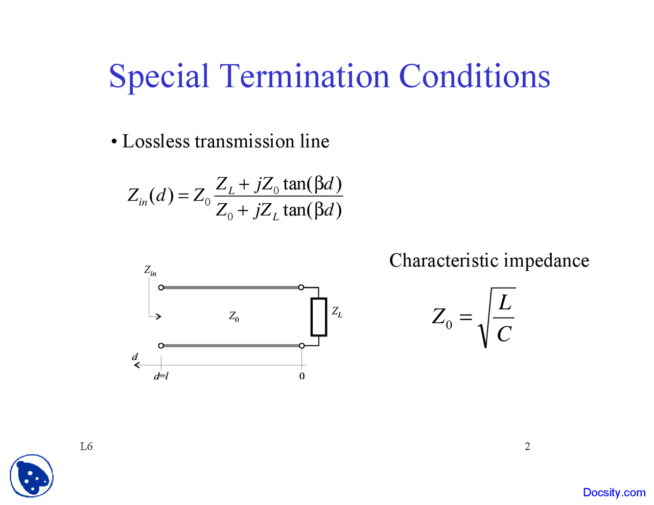 Special Termination Conditions - RF and Microwave Engineering - Lecture Slides - Docsity