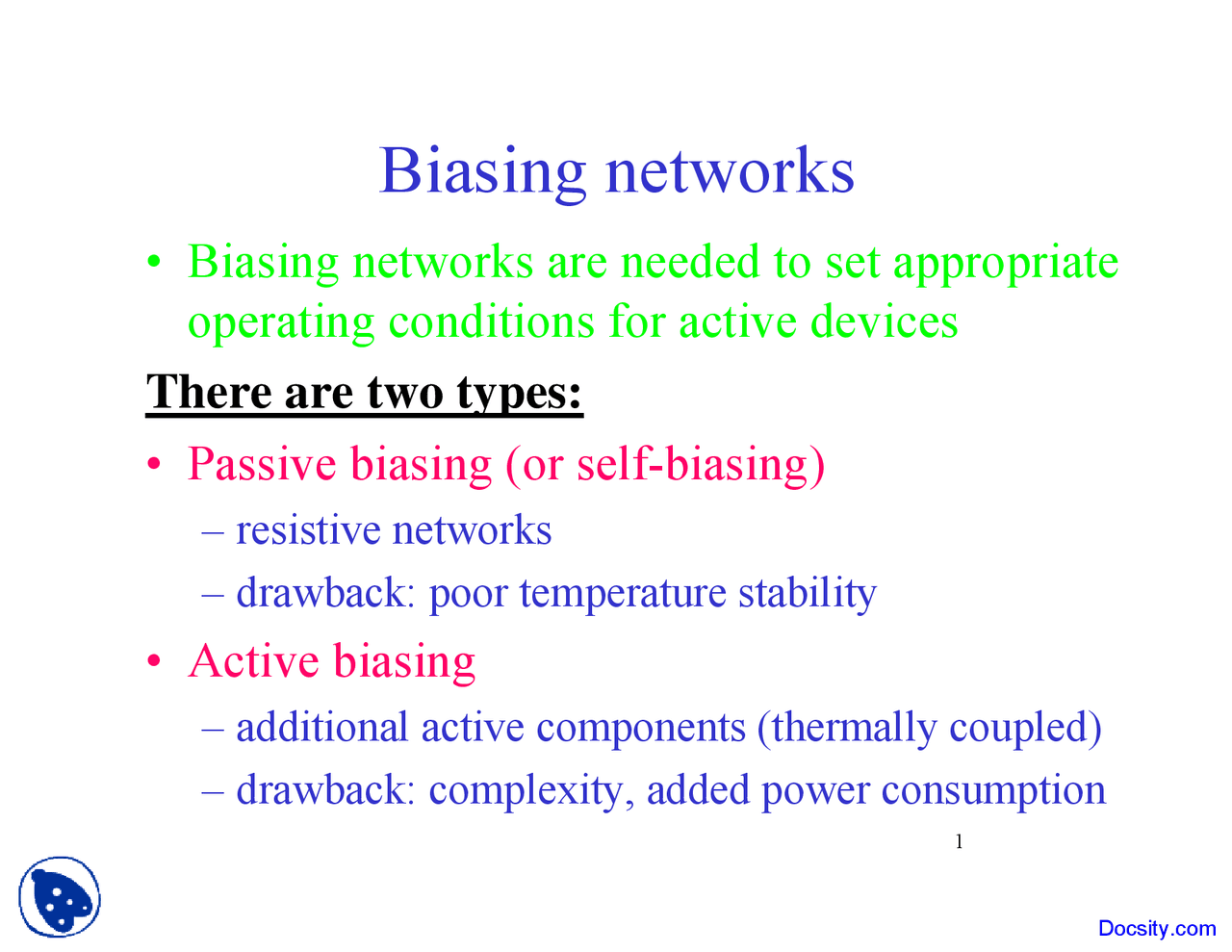 Biasing Networks - RF and Microwave Engineering - Lecture Slides - Docsity