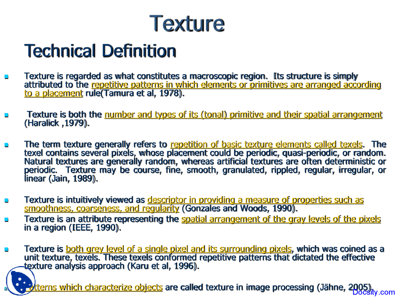 Texture Robot Vision And Preception Lecture Slides Docsity