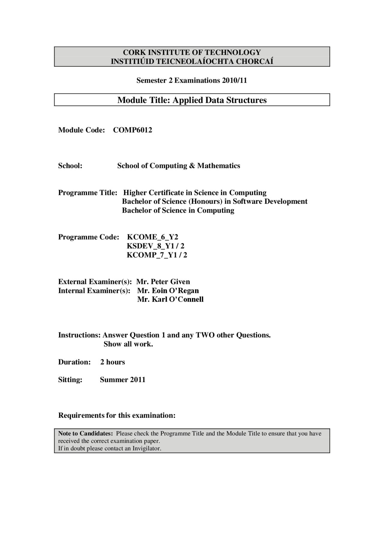 Empty Linked Applied Data Structure Past Exam Docsity