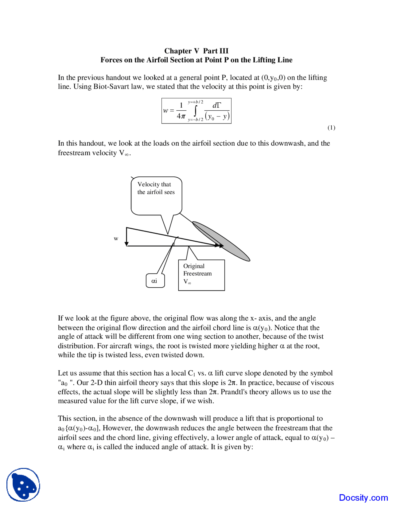 Airfoil Section Aerodynamics Lecture Notes Docsity
