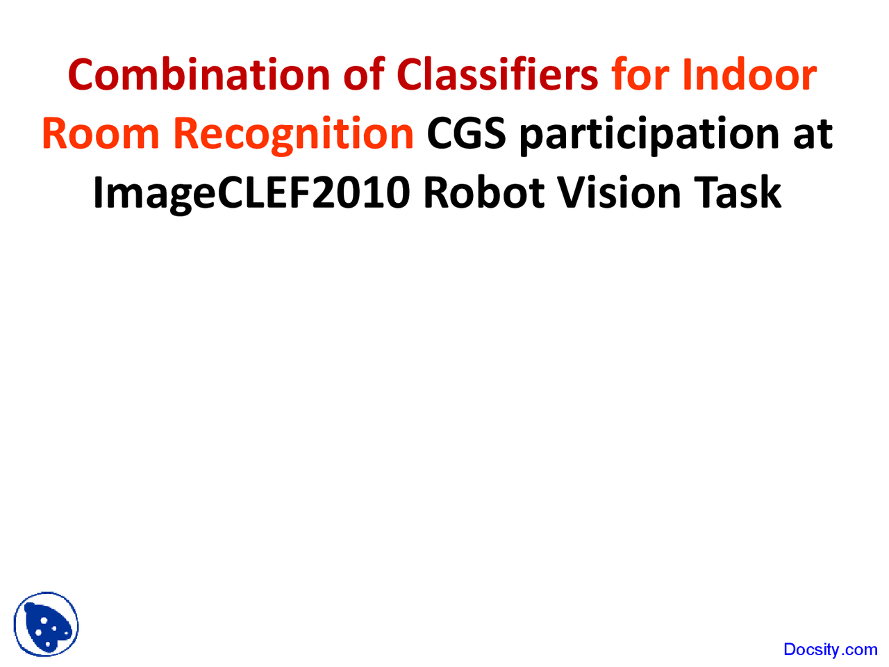 Room Recognition Robot Vision And Preception Lecture Slides Docsity