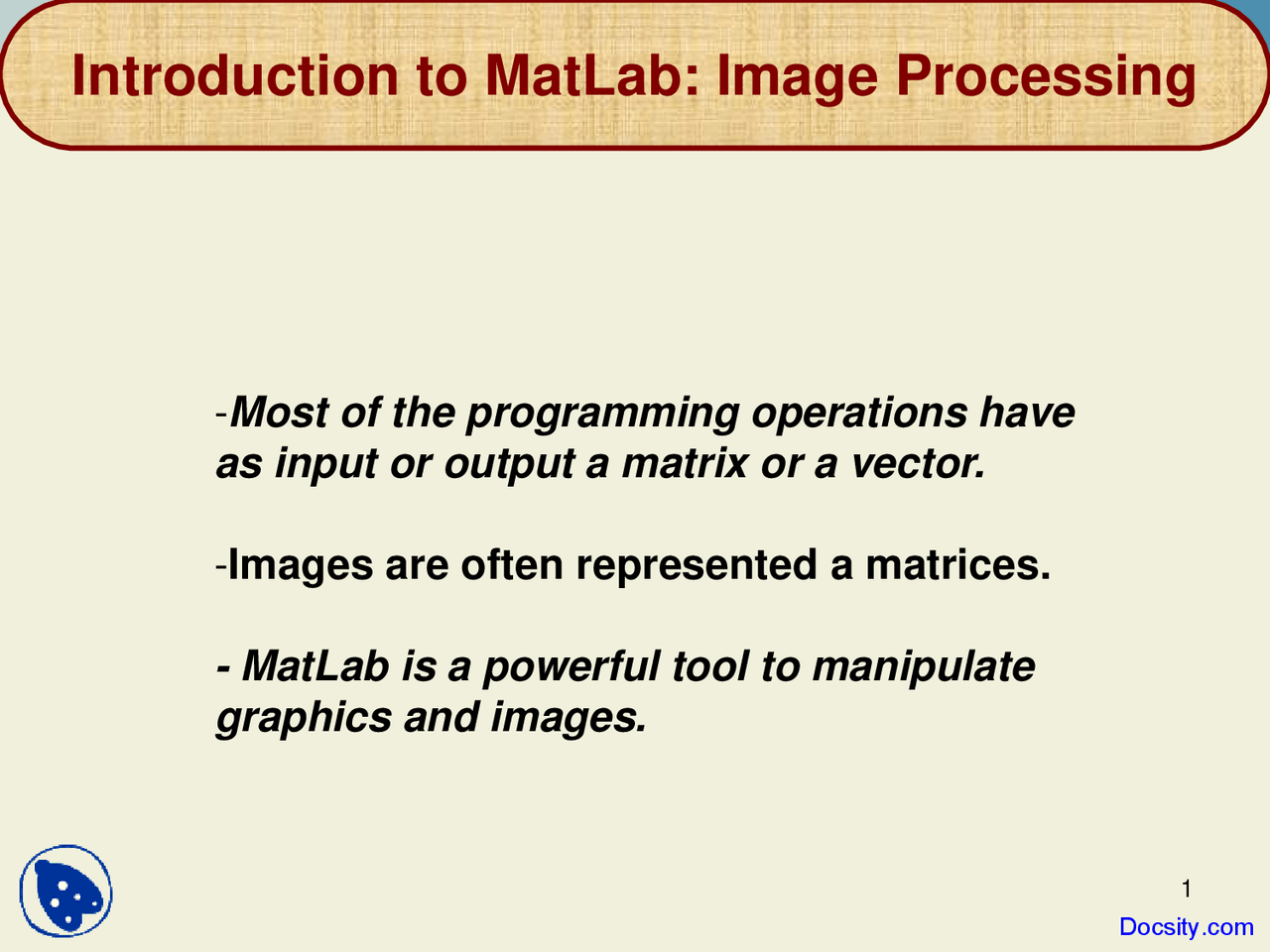 Matlab Robot Vision And Preception Lecture Slides Docsity