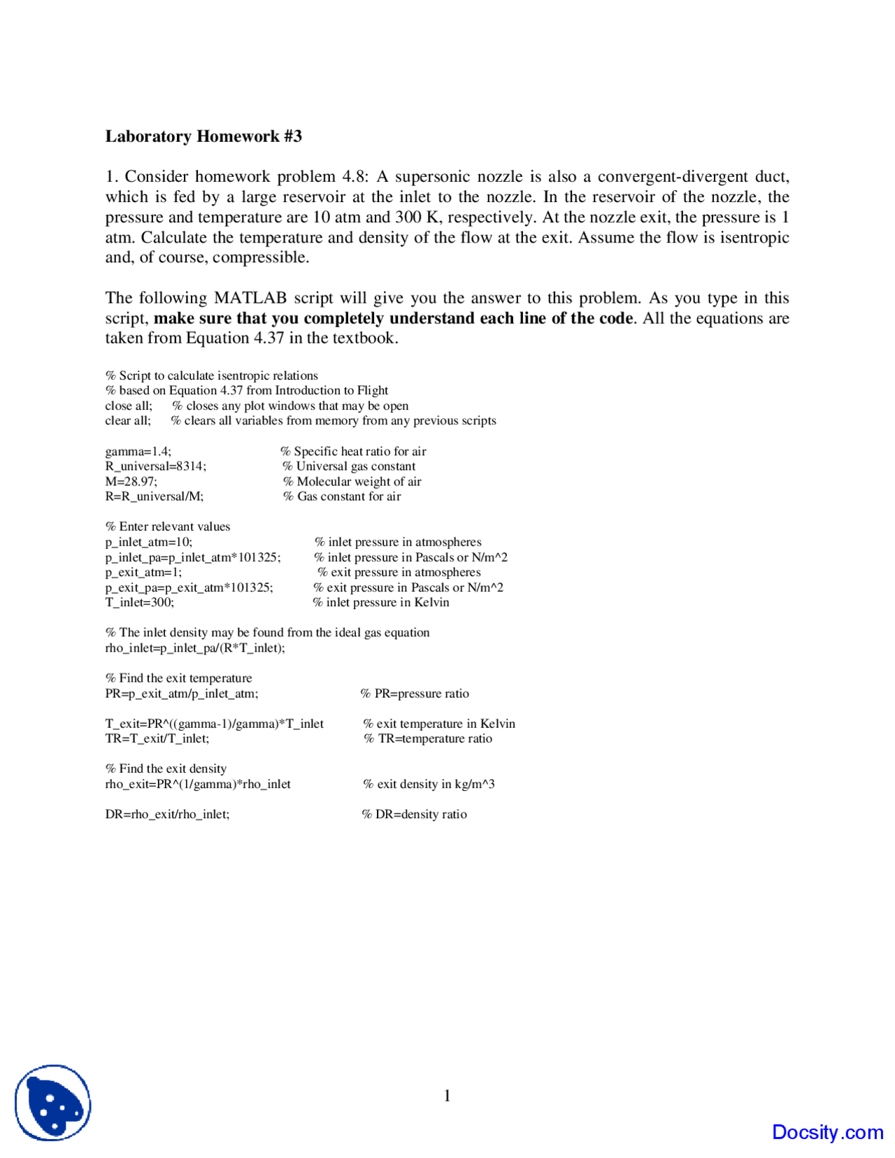 Large Reservoir Aerospace Practicum Home Work Docsity